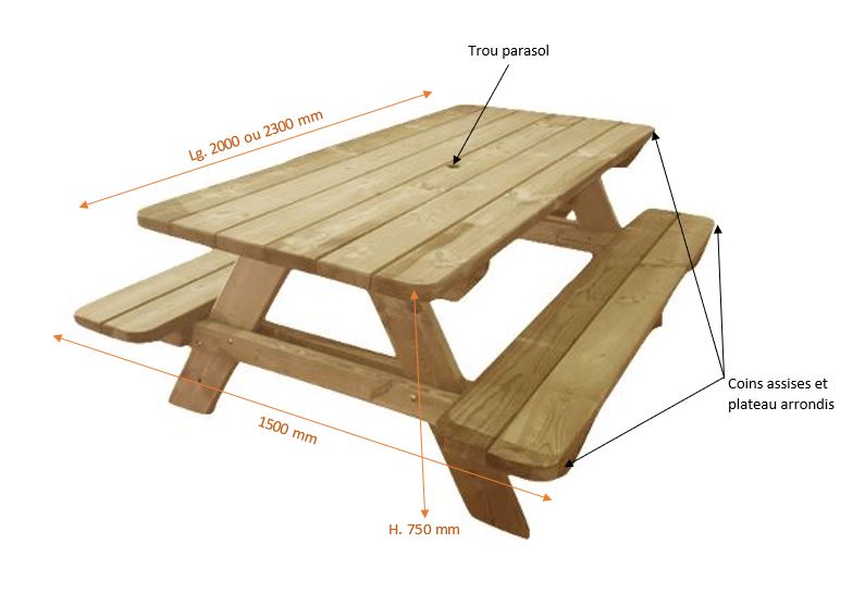 Table de pique-nique en bois avec bancs intégrés, table de jardin en ...